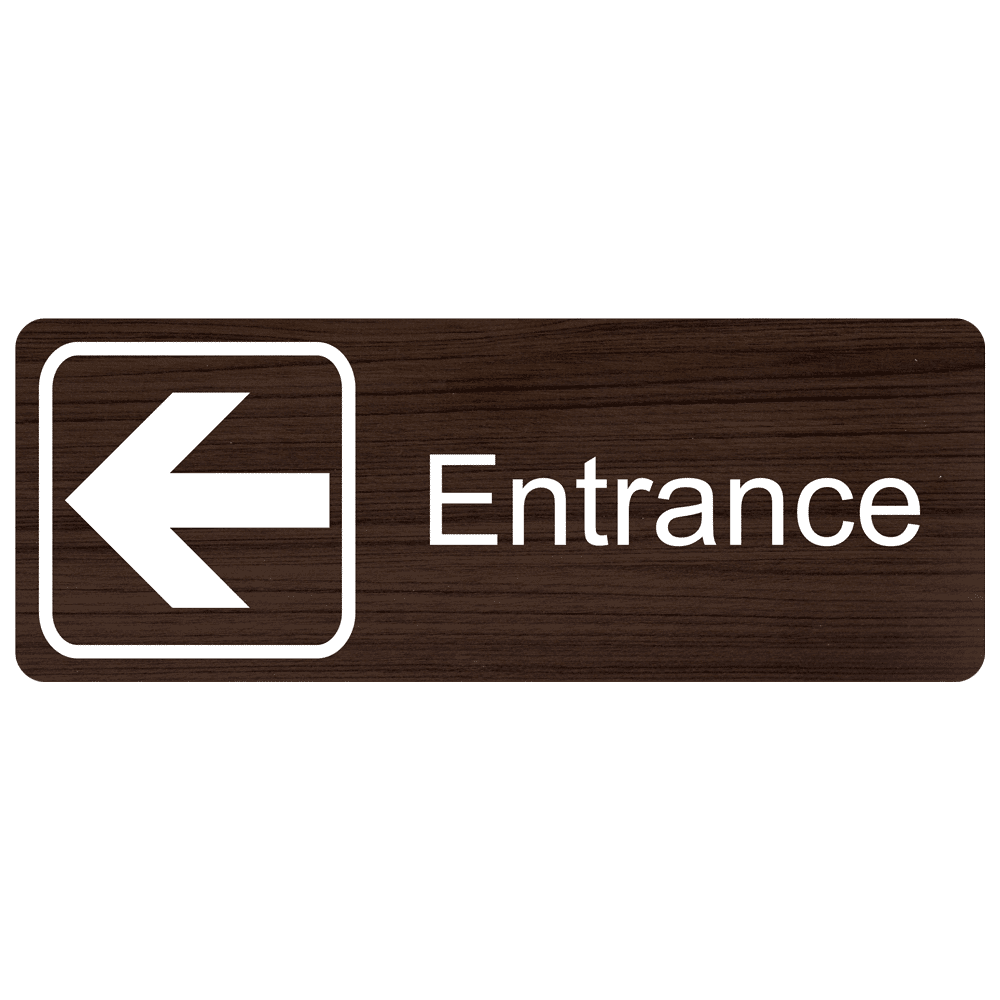 Entrance Arrow Left Engraved Sign EGRE-320-SYM-WHTonKNA Enter / Exit