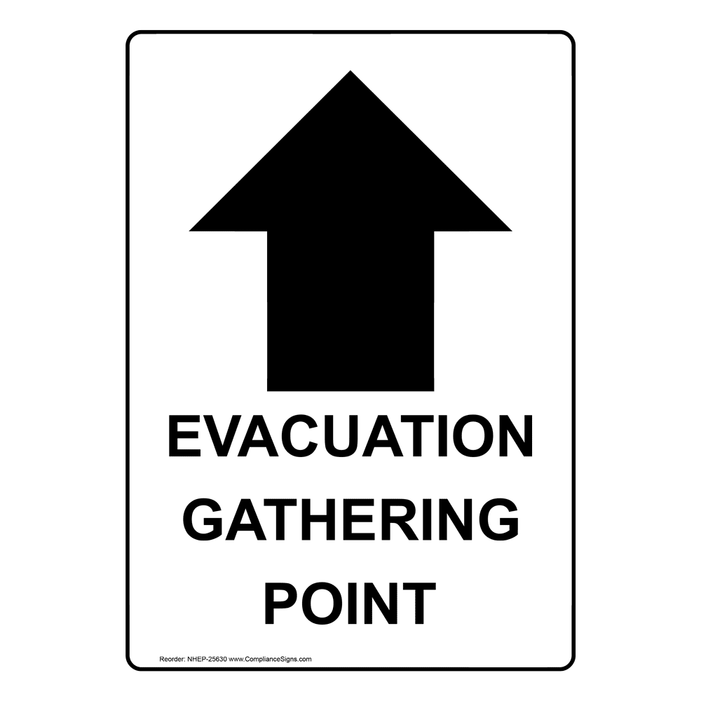 Vertical White Evacuation Gathering Point Sign or Label