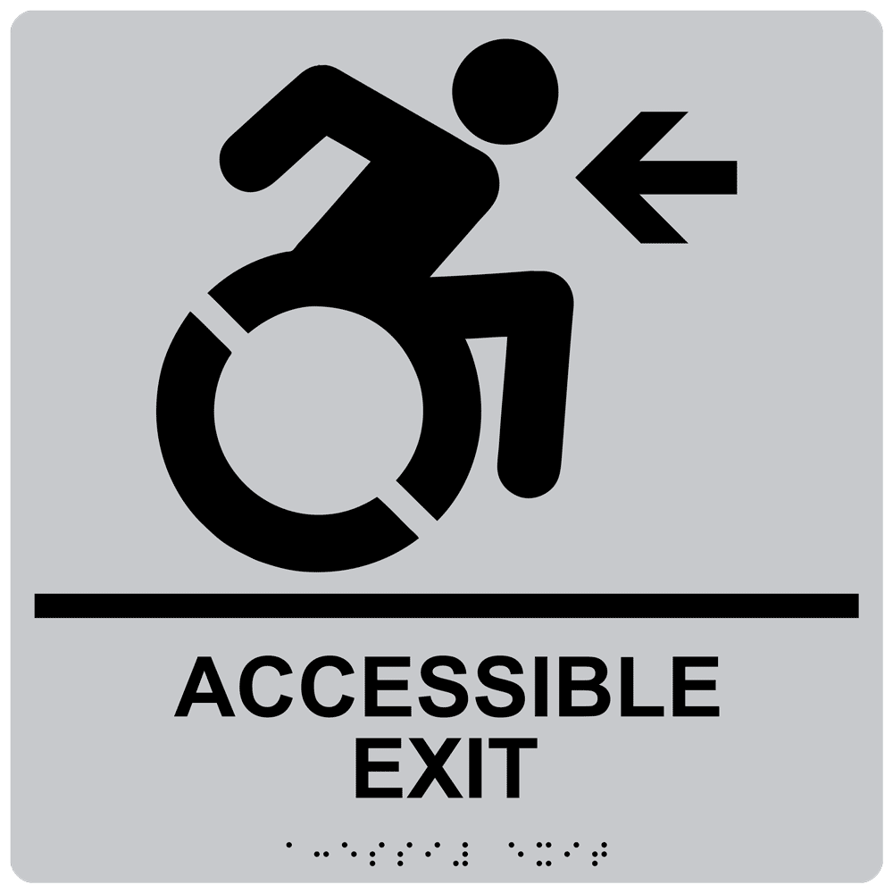 Accessible Exit (Braille = Accessible Sign RRE-14759R-99_BLKonSLVR