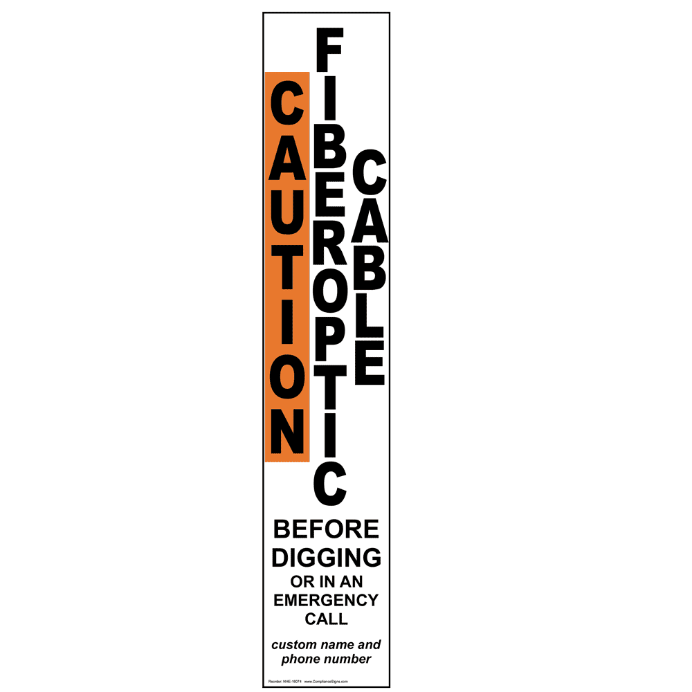 Custom Caution Fiberoptic Buried Cable Label / Sticker - White