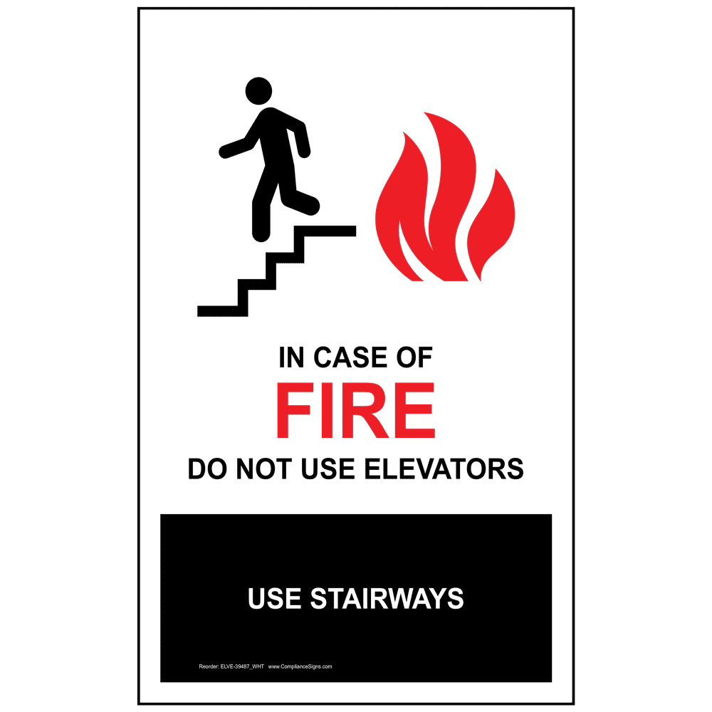 Vertical Sign - Fire Exit - In Case Of Fire Do Not Use Elevators
