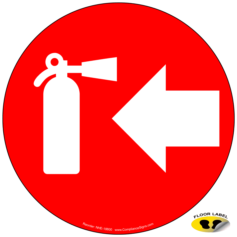 Fire Extinguisher Fire Extinguisher With Left Arrow Floor Label - Red
