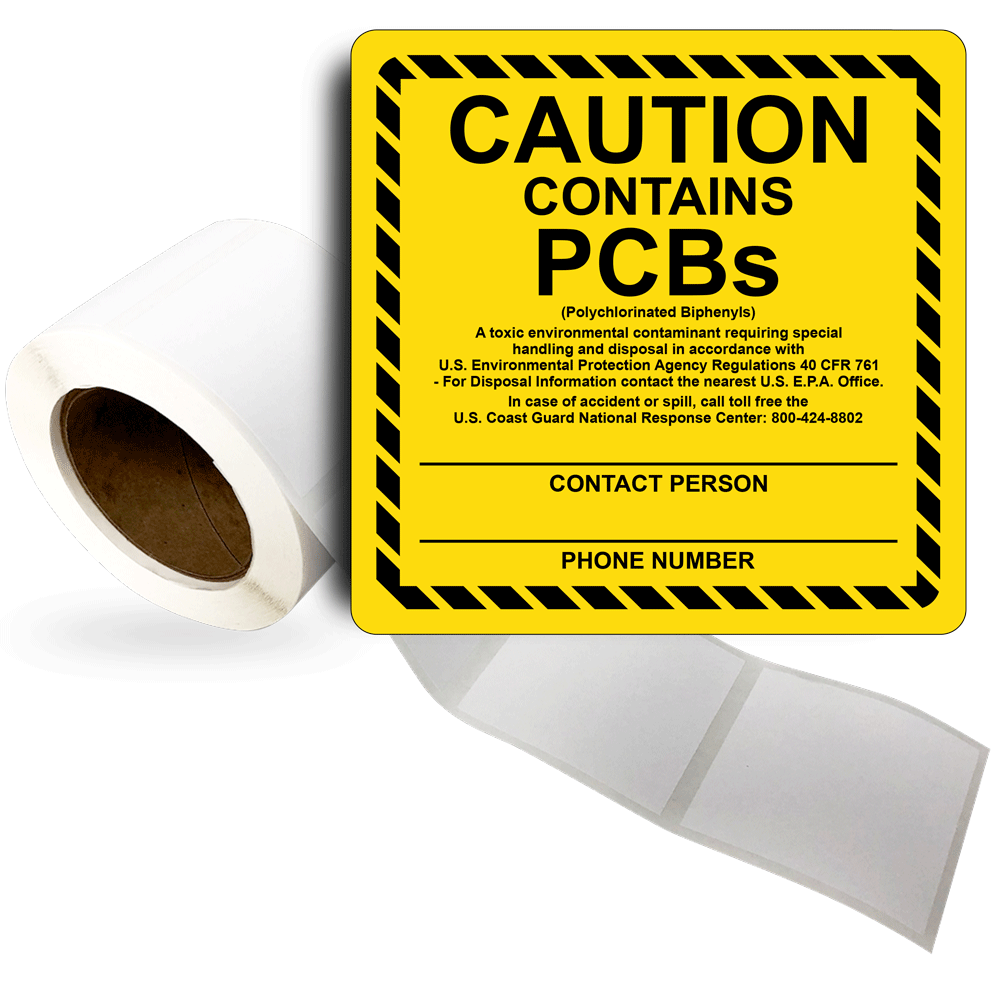 Roll of Labels - Caution Contains Pcbs (Polychlorinated - 5 Mil Poly