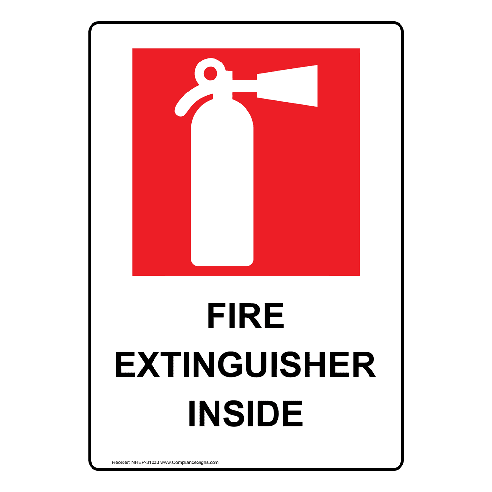 Fire Extinguisher Inside Sign or Label - Vertical - Symbol - White