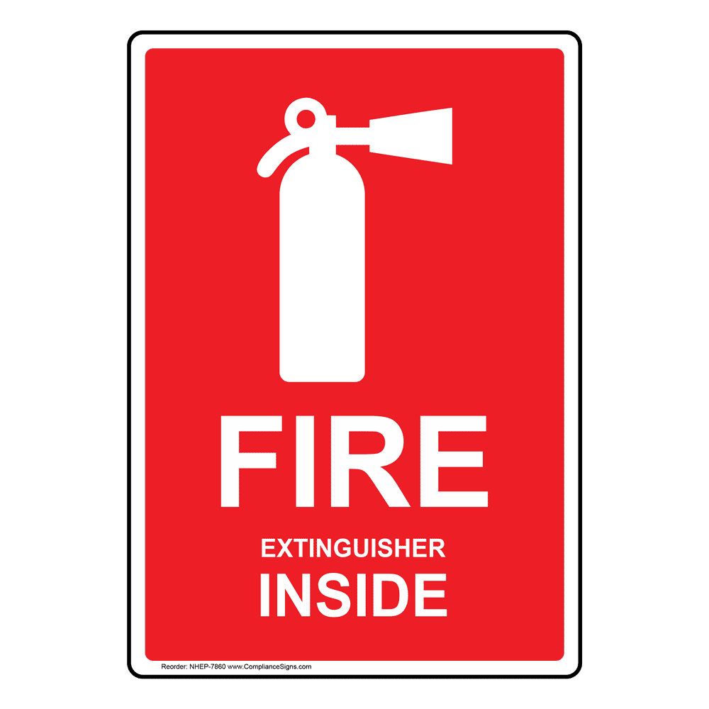 Glow Red Vertical Sign With Symbol - Fire Extinguisher Inside