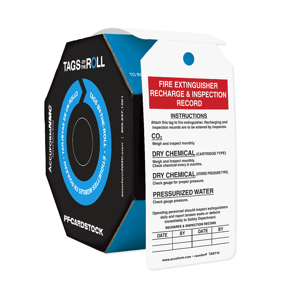 Fire Extinguisher Recharge - Inspection Safety Tags on Roll