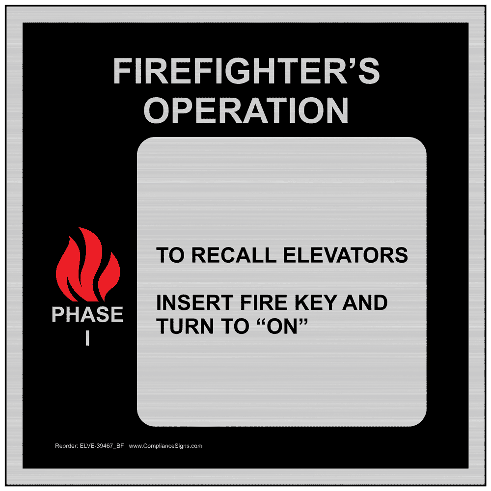 Elevator Sign - Firefighter's Operation Phase I To Recall