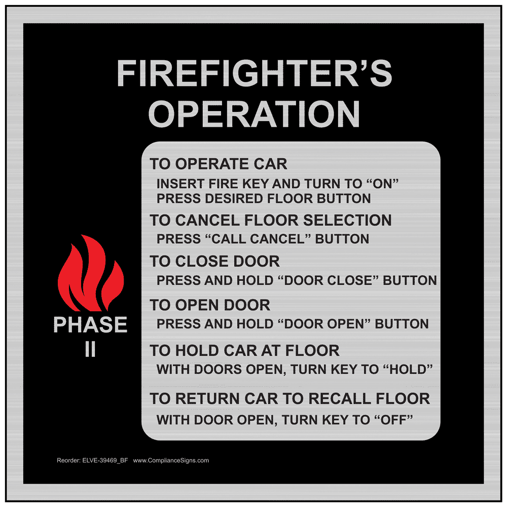 Elevator Sign - Firefighter's Operation Phase Ii To Operate