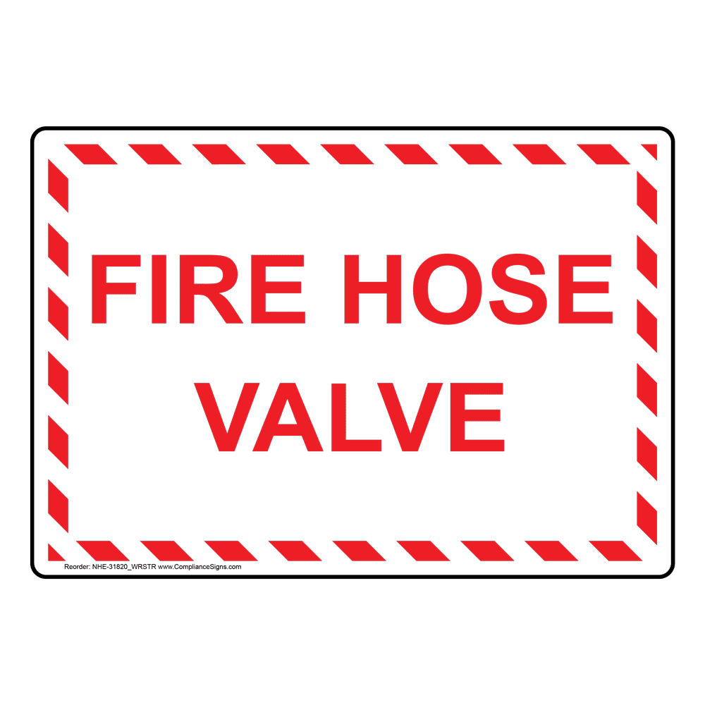 Rectangle White Fire Hose Valve Sign or Label