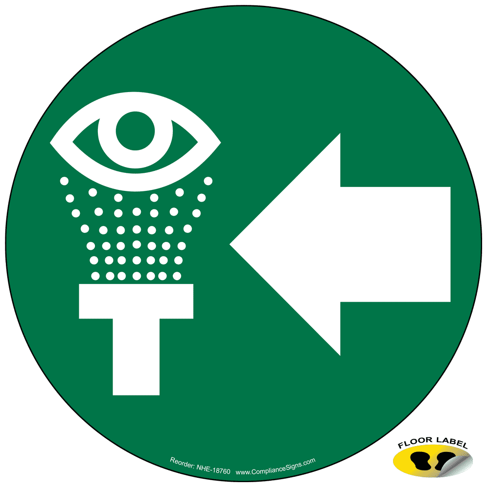 First Aid Eye Wash With Left Arrow Floor Label - Green - US Made