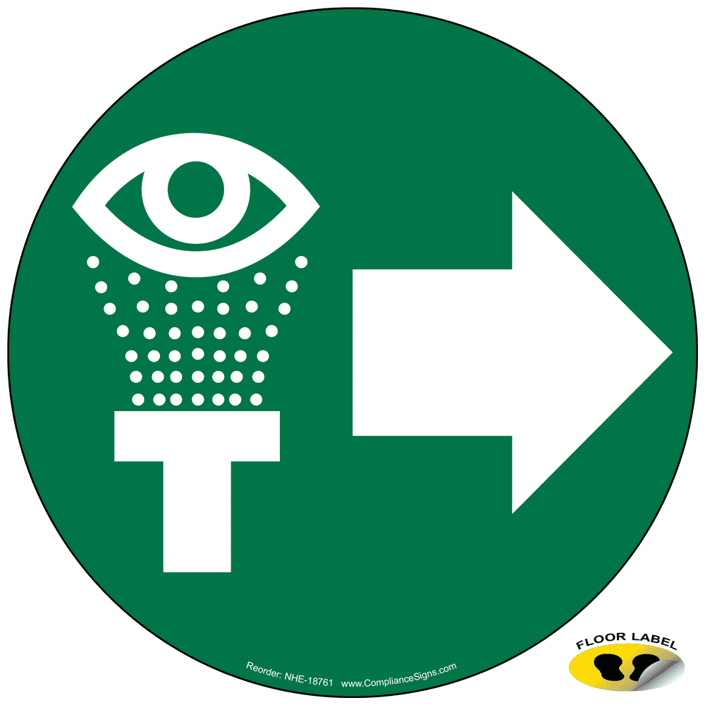 First Aid Eye Wash With Right Arrow Floor Label - Green - US Made