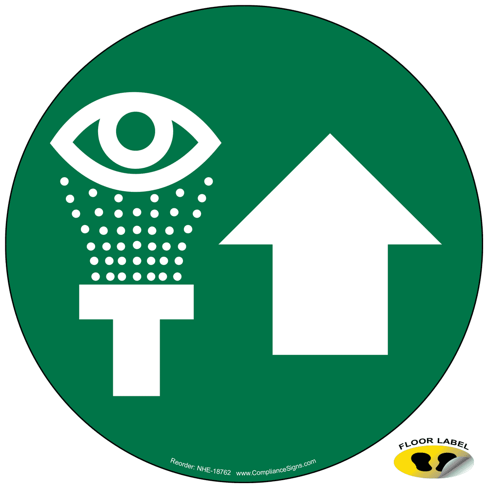First Aid Eye Wash With Up Arrow Floor Label - Green - US Made