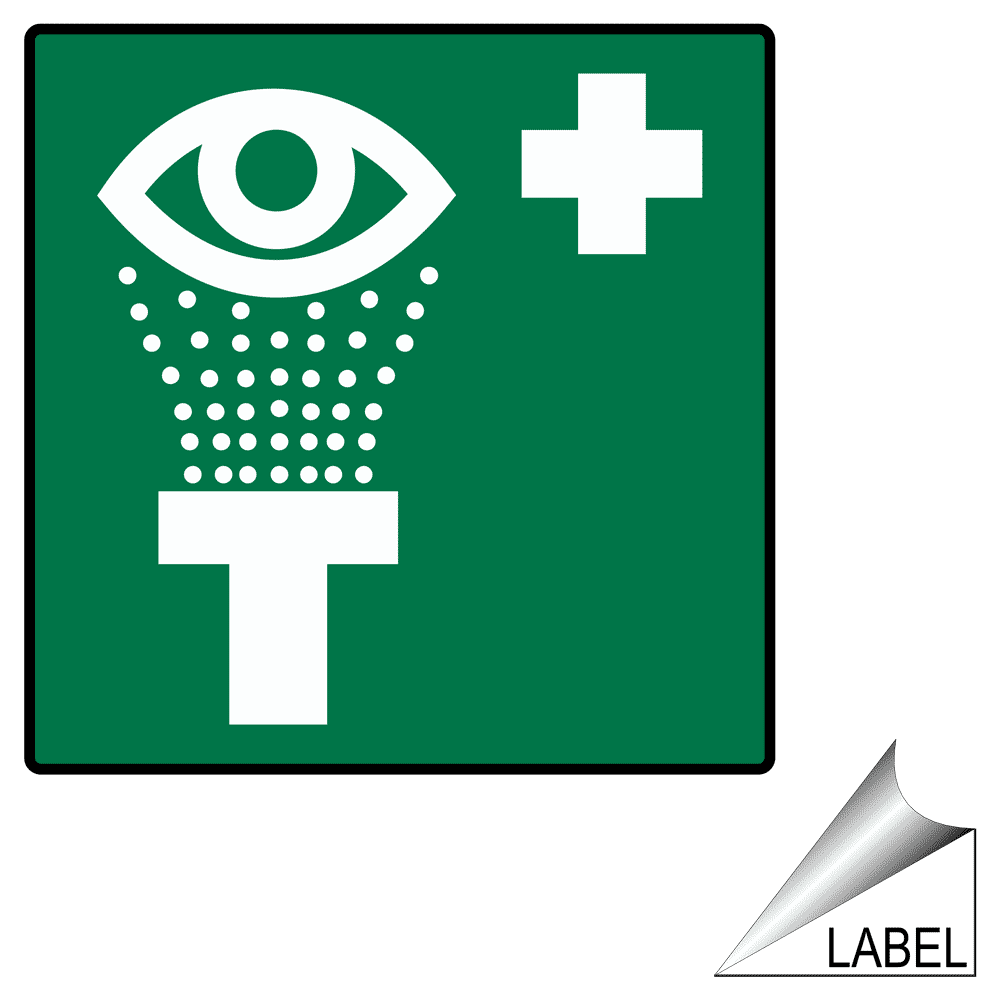 First Aid Eye Wash Symbol Label / Sticker - Reflective Green - US Made