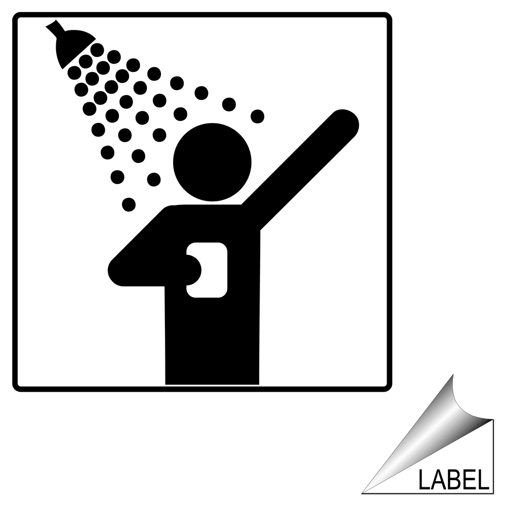 Square Safety Shower Symbol Label - White Glow Reflective