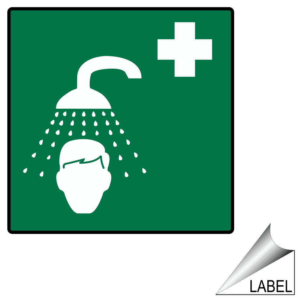 Safety Shower Symbol Label - Square - Glow Reflective Green