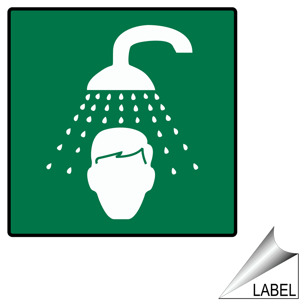 Safety Shower Symbol Label - Glow Reflective Green - Square