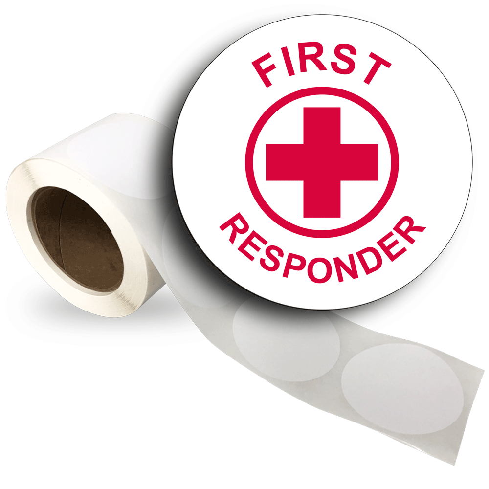Roll of Poly Labels - First Responder - White - Round