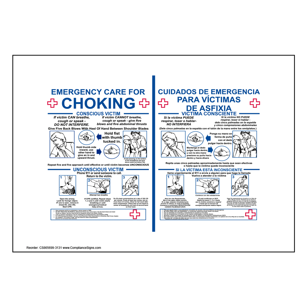 English + Spanish First Aid Sign - Emergency Care For Choking