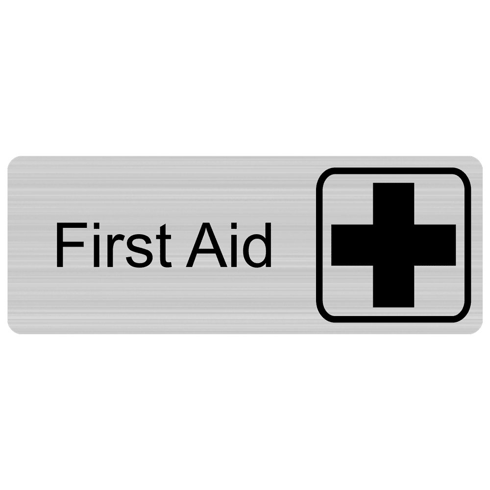 First Aid Black on Silver Engraved Sign EGRE-350-SYM-BLKonSLVR