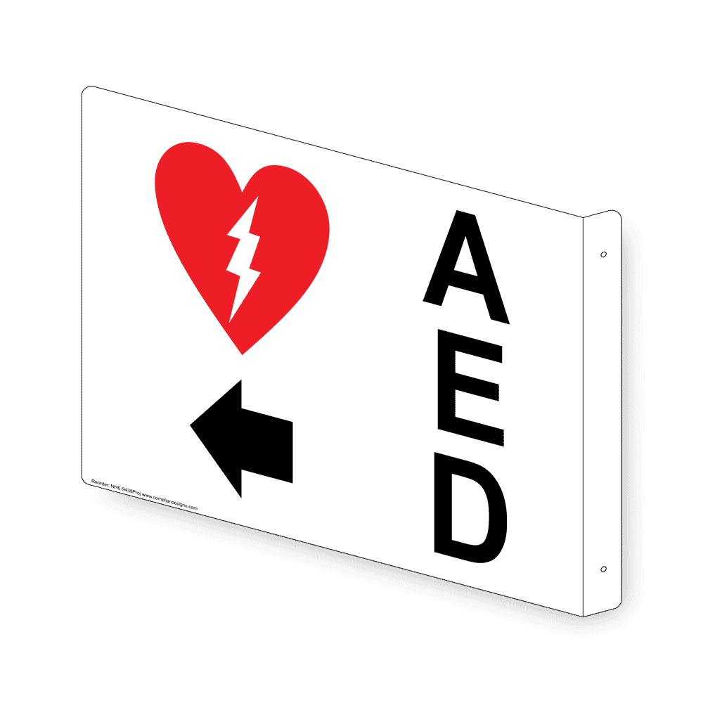 AED With Outward Arrow Sign NHE-9438Proj Emergency Response