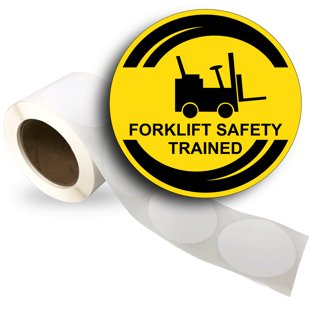 Forklift Safety Trained Labels on Roll - Round - Yellow