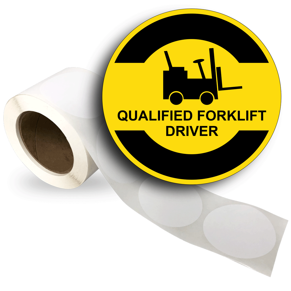 2-inch Round Qualified Forklift Driver Labels on Roll - Yellow