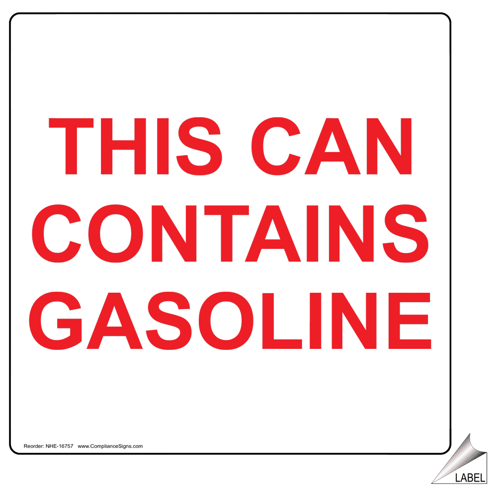 Fuel This Can Contains Gasoline Label / Sticker - White - US Made