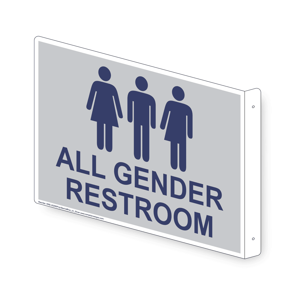 All Gender Restroom Sign RRE-25290Proj-MRNBLUonSLVR Restrooms