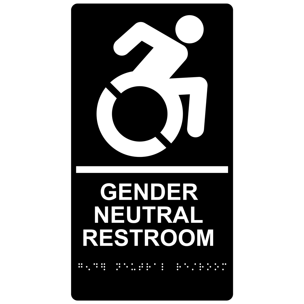 Portrait Gender Neutral Restroom (Braille Sign RRE-35208R-WHTonBLK