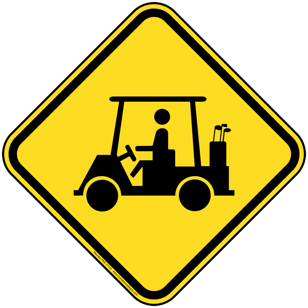 Recreation Golf Cart Symbol Sign - Yellow Reflective - US Made