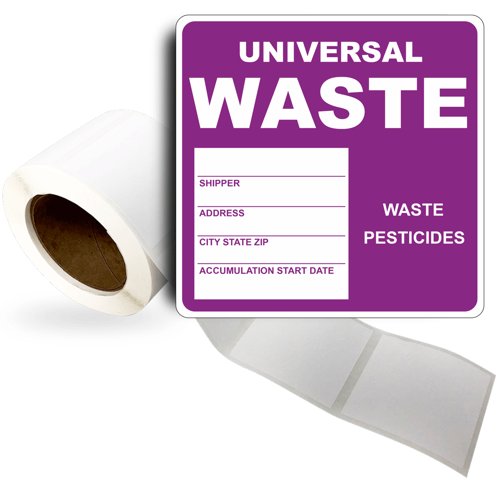 Roll of Universal Waste Shipper Waste Pesticides Labels