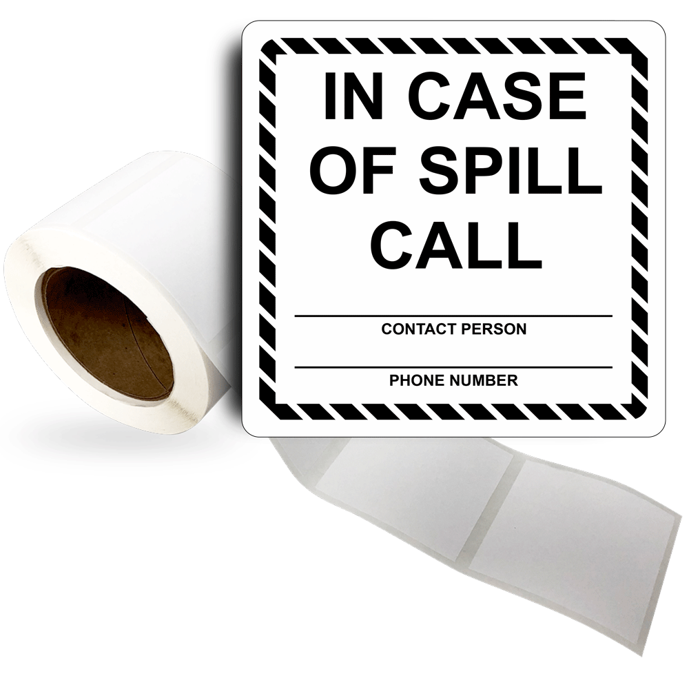Roll of Labels - In Case Of Spill Call Contact Person Phone - 5 Mil Poly