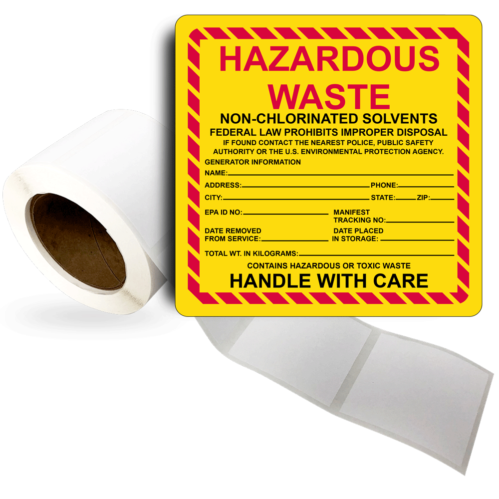 Roll of Labels - Hazardous Waste Non-Chlorinated Solvents - 5 Mil Poly