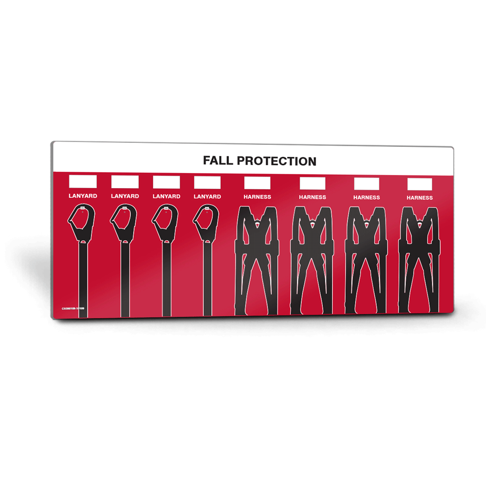 Fall Protection PPE Shadow Board Holds Harness, Lanyard - Horizontal