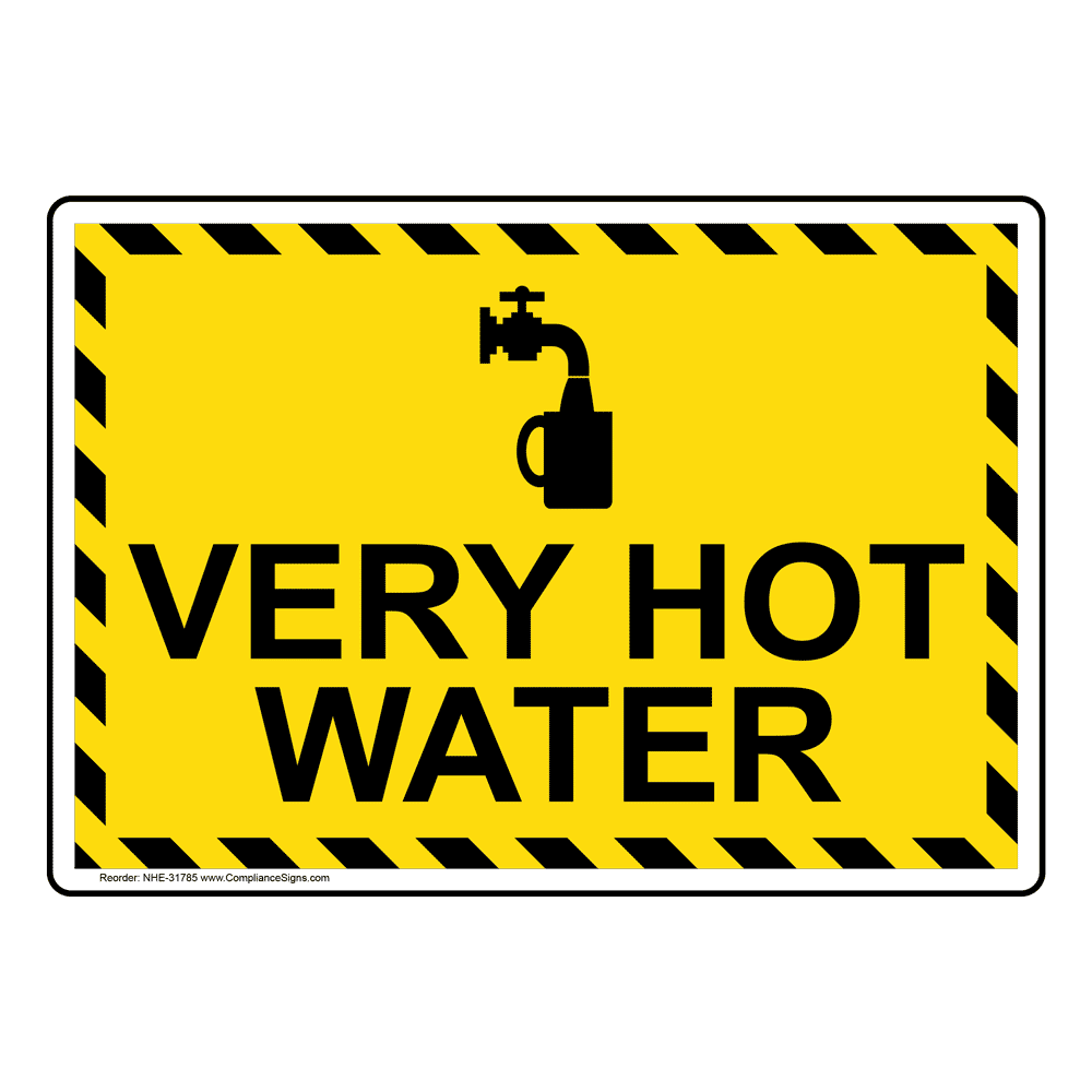 Very Hot Water Sign or Label With Symbol - Yellow