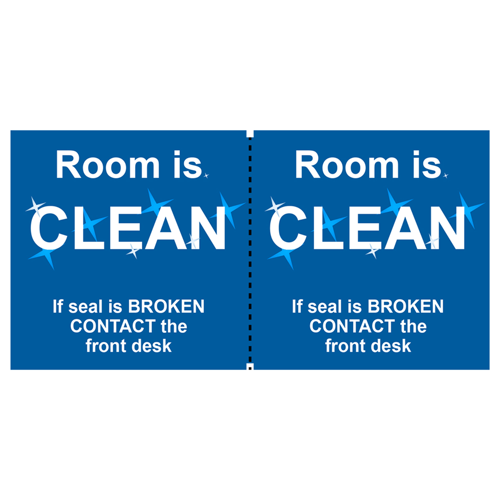 Roll of Blue Housekeeping Labels - Room Is Clean If Seal Is Broken
