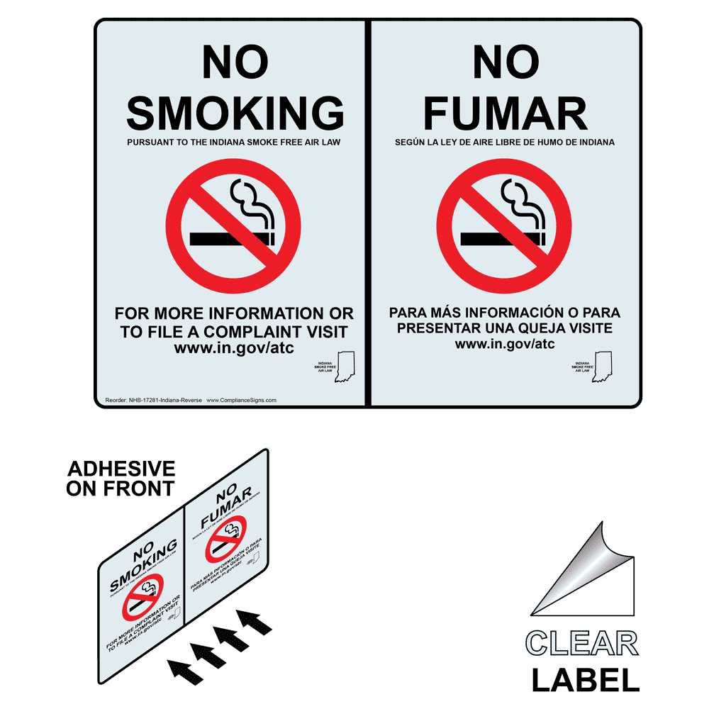 No Smoking Smoke Free Air Bilingual Label NHB-17281-Indiana-Reverse