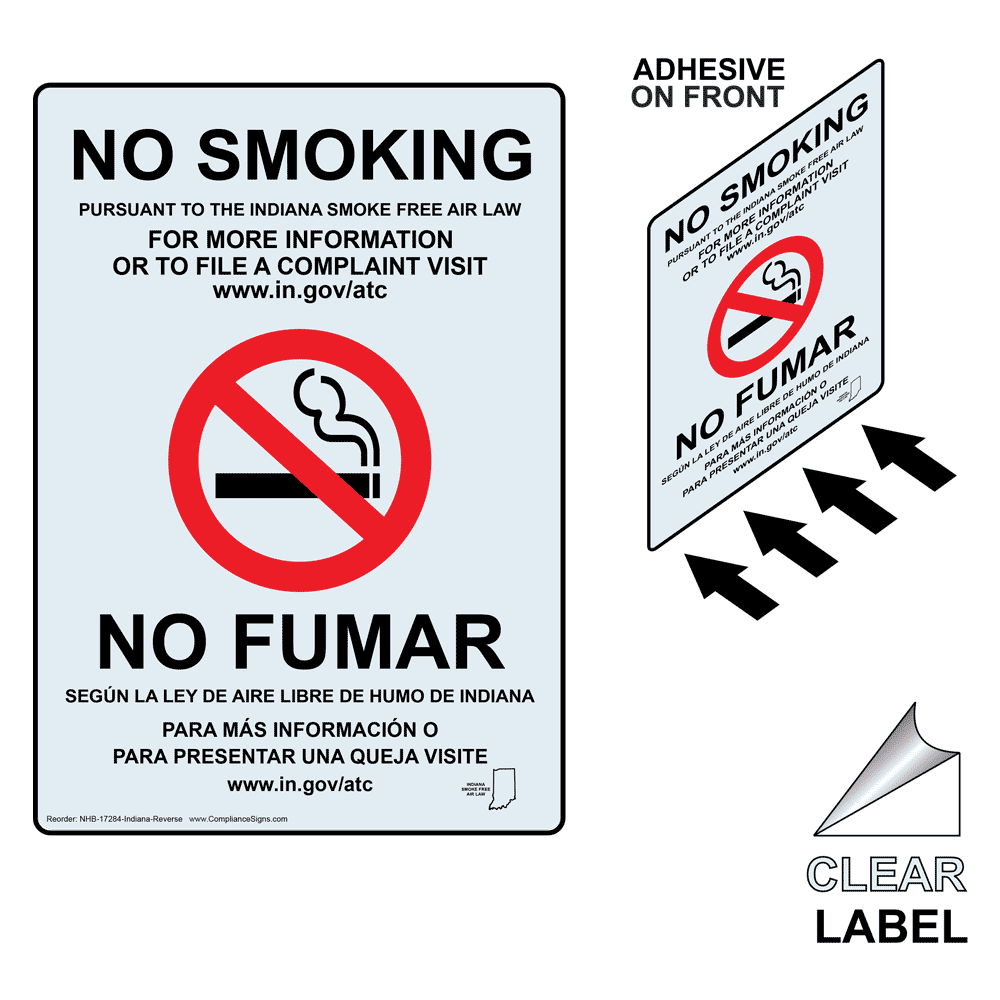 No Smoking Smoke Free Air Bilingual Label NHB-17284-Indiana-Reverse