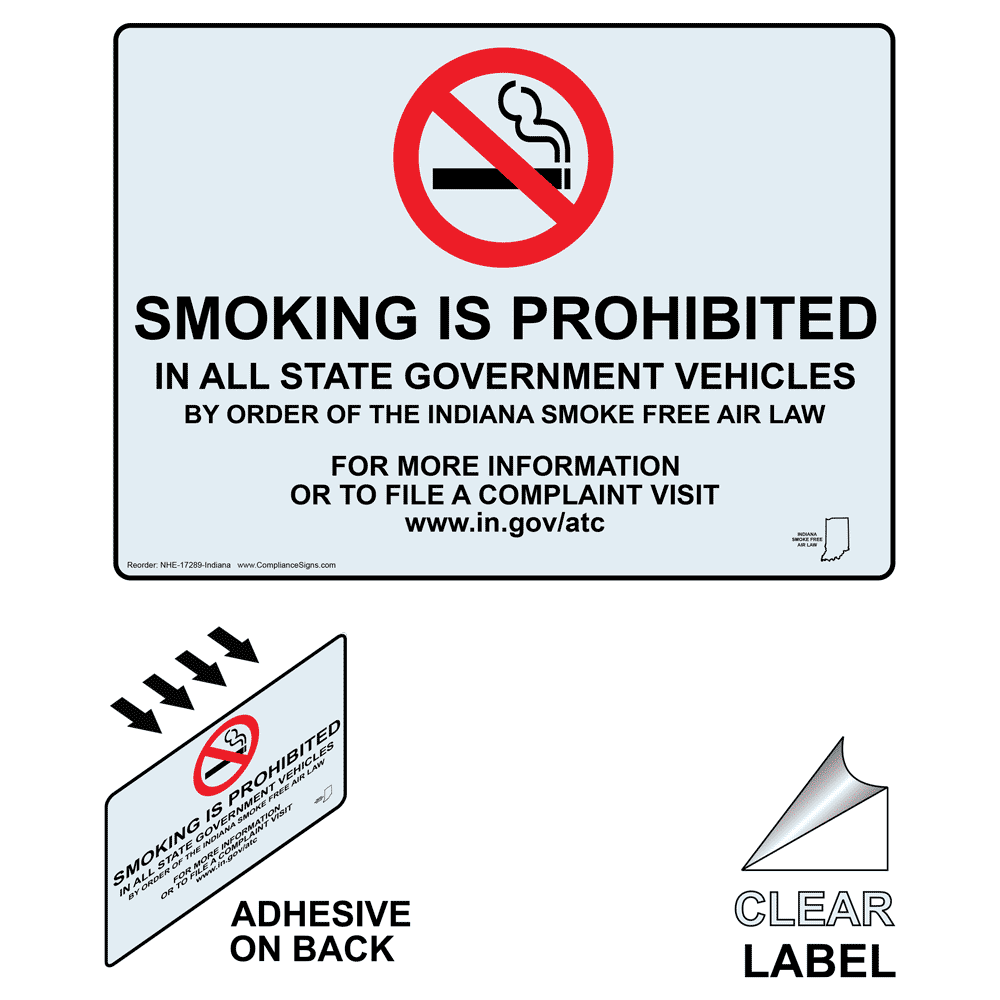 SMOKING IS PROHIBITED In All State Vehicles Label NHE-17289-Indiana