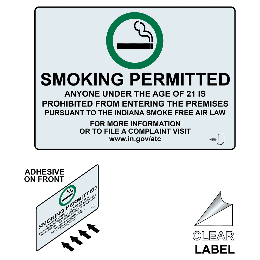 Smoking Permitted 21 Is Prohibited Label NHE-17305-Indiana-Reverse
