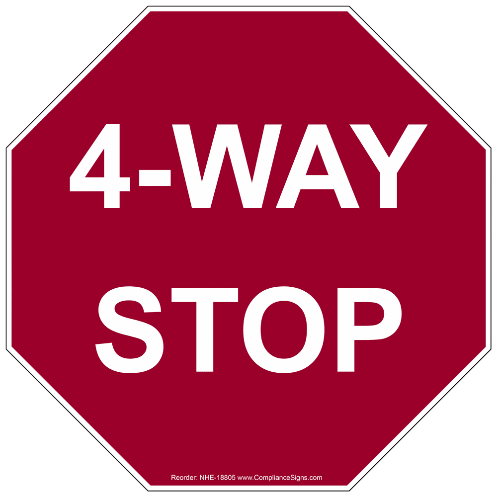 Red 4-Way Stop Floor Label - Information - Wayfinding - US Made