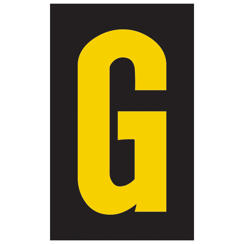 Letter G Reflective Label - Yellow-on-Black - 2 Sizes - CS236104