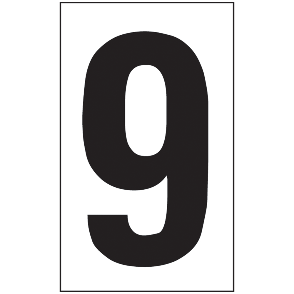 Black-on-White Number 9 Reflective Label - 2 Sizes - CS291883