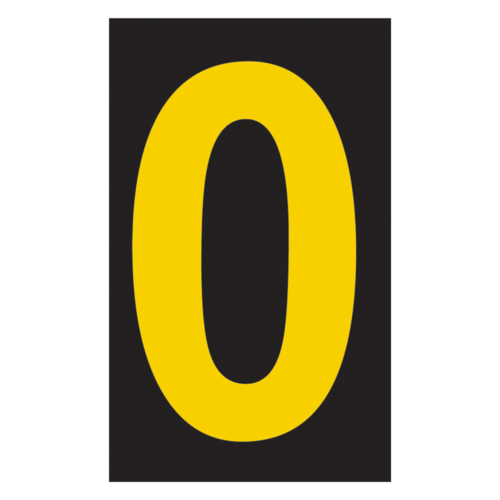 Number 0 Reflective Label - Yellow-on-Black - 2 Sizes - CS459461