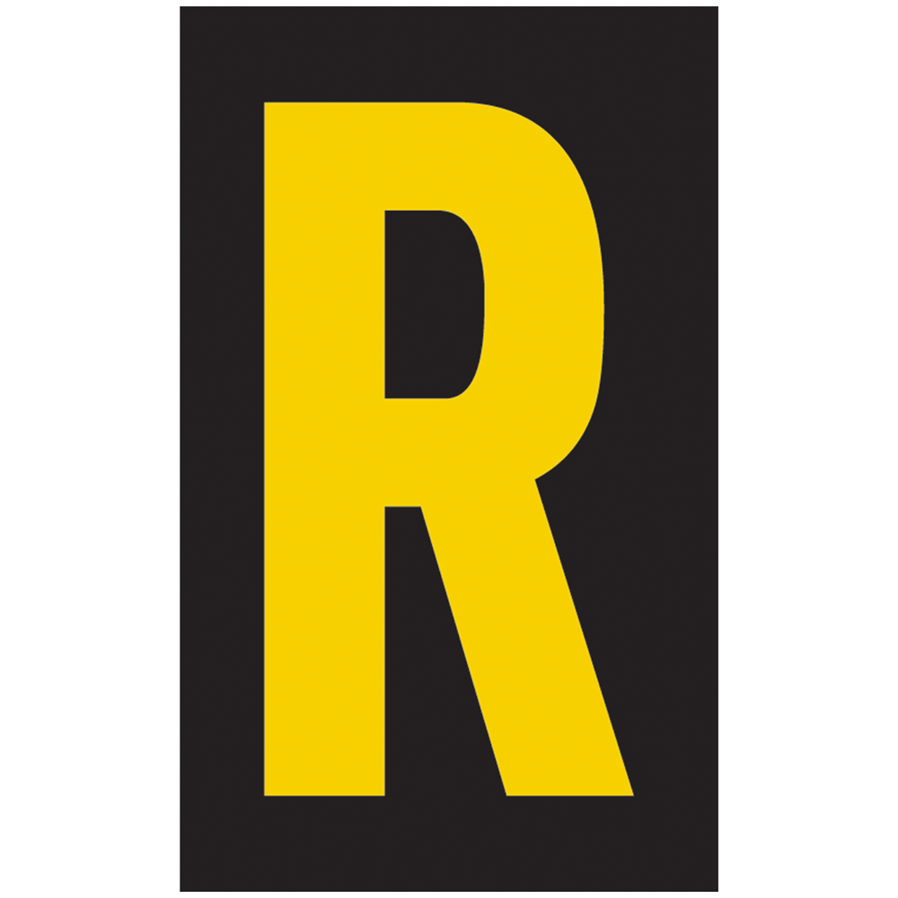 Letter R Reflective Label - Yellow-on-Black - 2 Sizes - CS723050