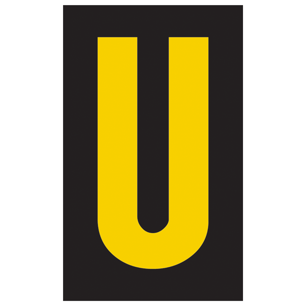 Letter U Reflective Label - Yellow-on-Black - 2 Sizes - CS811691