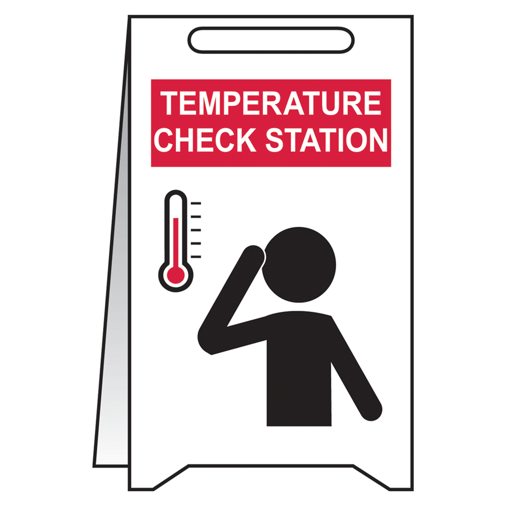 Stand-Up Floor Sign for Industrial Notices - Temperature Check Station