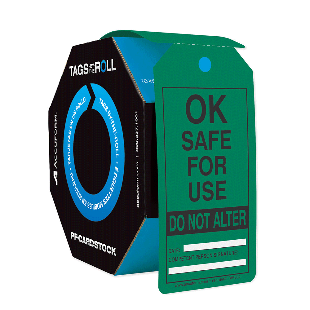 OK Safe For Use Do Not Alter Inspection Safety Tags on Roll