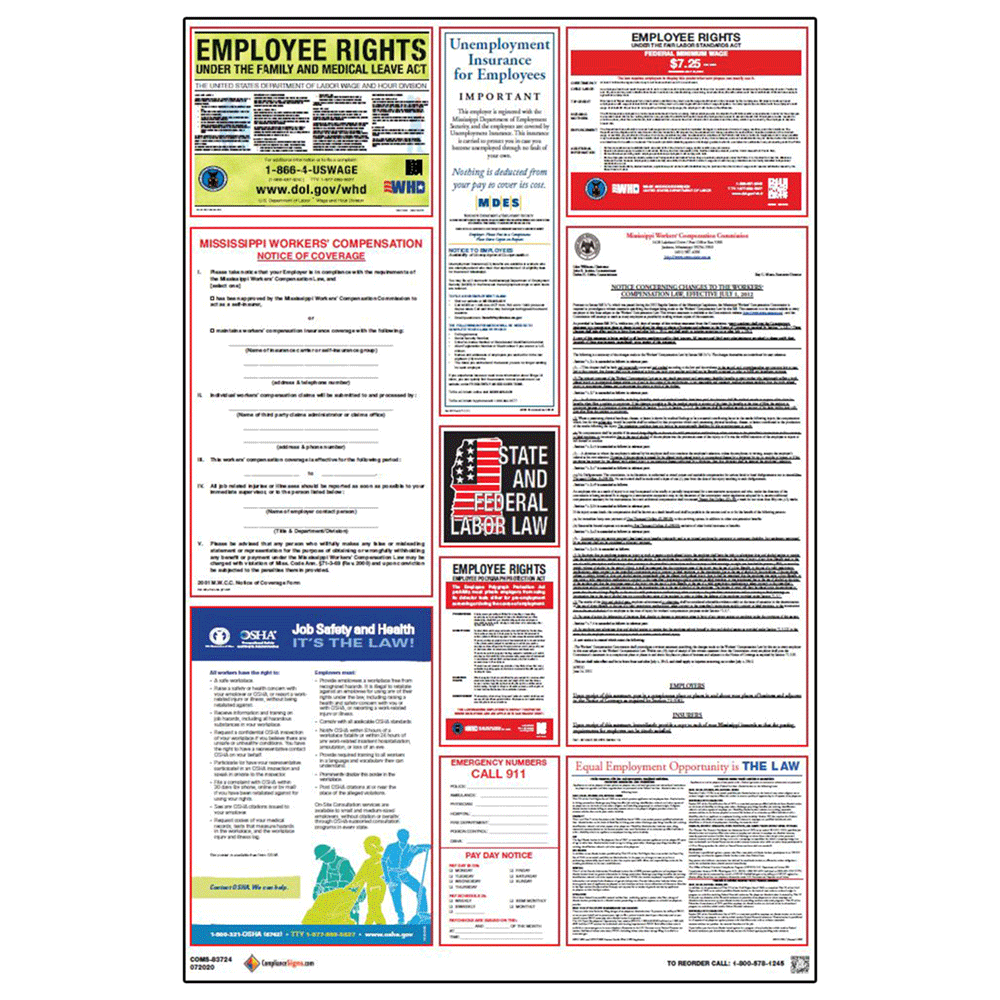 Labor Laws Poster - Mississippi - Federal - OSHA - English