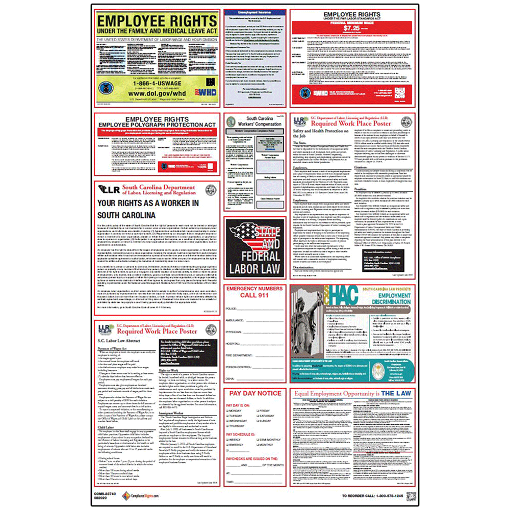 Labor Laws Poster - South Carolina - Federal - OSHA - English